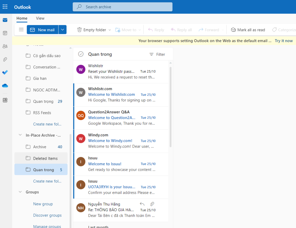 Hướng dẫn chức năng Outlook Archive trong Microsoft 365